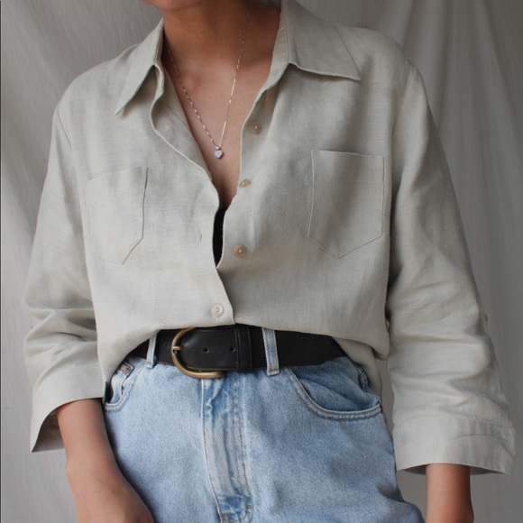 Vintage | Tops | Vintage Linen Oat Top | Poshmark